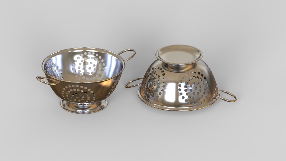 Round Stainless Steel Colander 3D Model