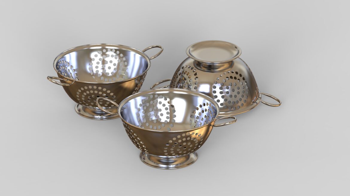Round Stainless Steel Colander 3D Model
